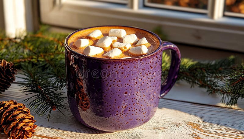 Hot Chocolate on Rustic Table in Winter Season Generated by AI Stock ...