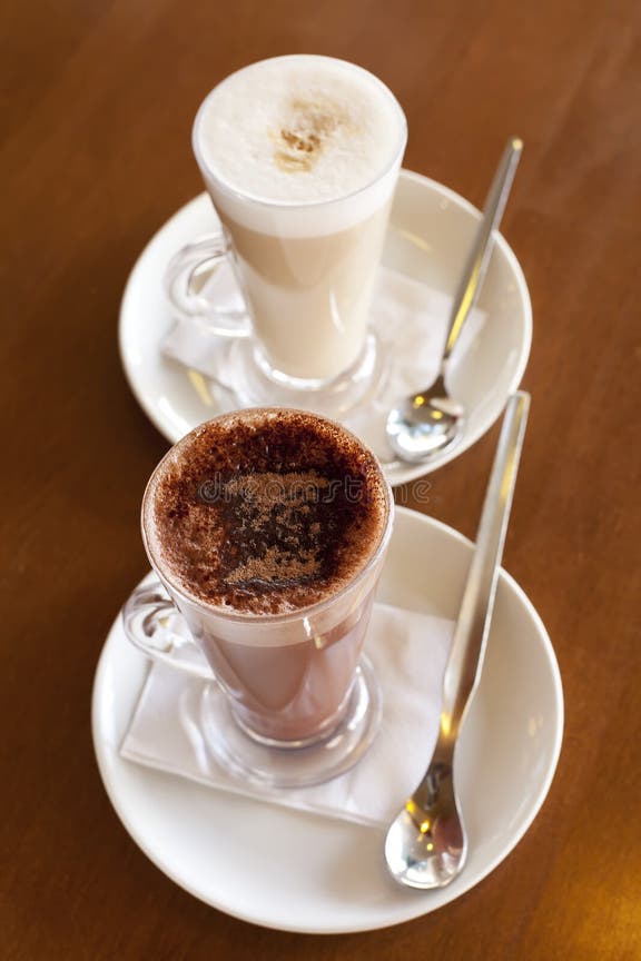 Hot Chocolate in a Tall Class with Cafe Latte Stock Photo - Image of ...