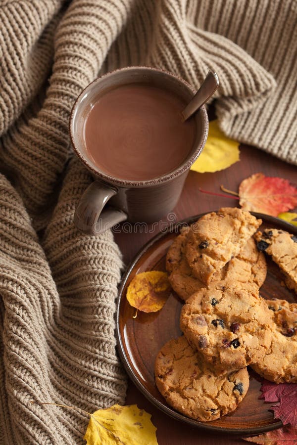 Hot Chocolate Warming Drink Wool Throw Cozy Autumn Leaves Stock Photo ...