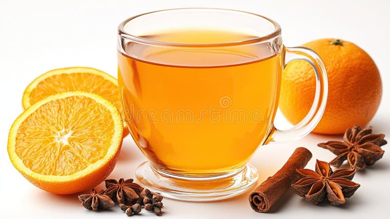 Hot Citrus Tea with Spices and Orange Slices on White Stock ...