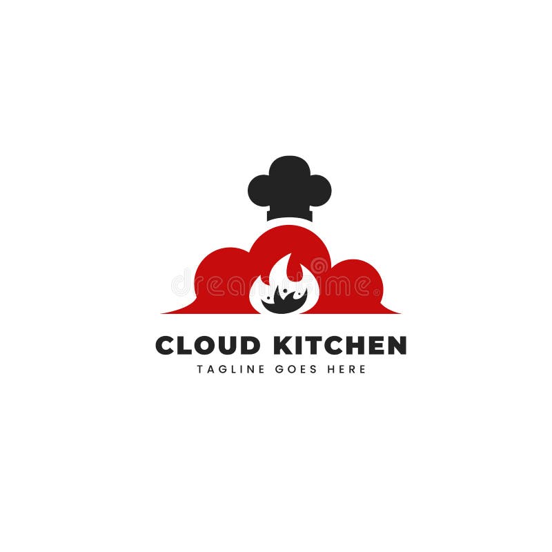 Hot Cloud Kitchen Logo with Cloud, Chef Hat, and Flame Fire Icon Symbol ...