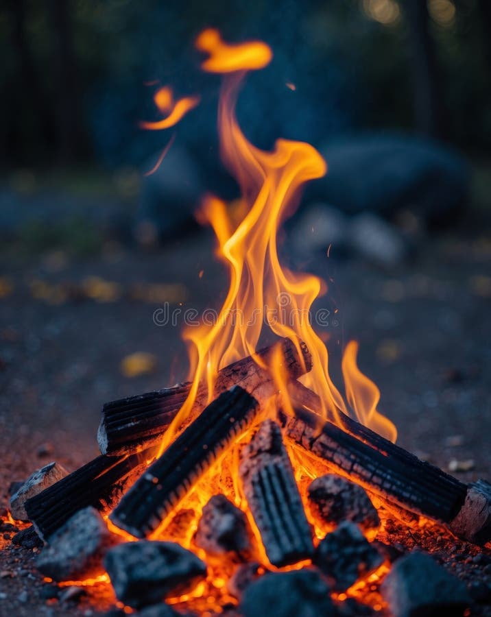 Hot Coal Fire Close Up Shot Campfire Illuminated Stock Image - Image of ...
