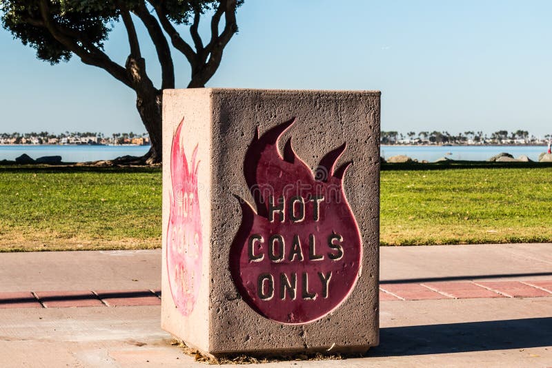 Hot Coals Disposal Bin at a Bayside Park Stock Photo - Image of ...