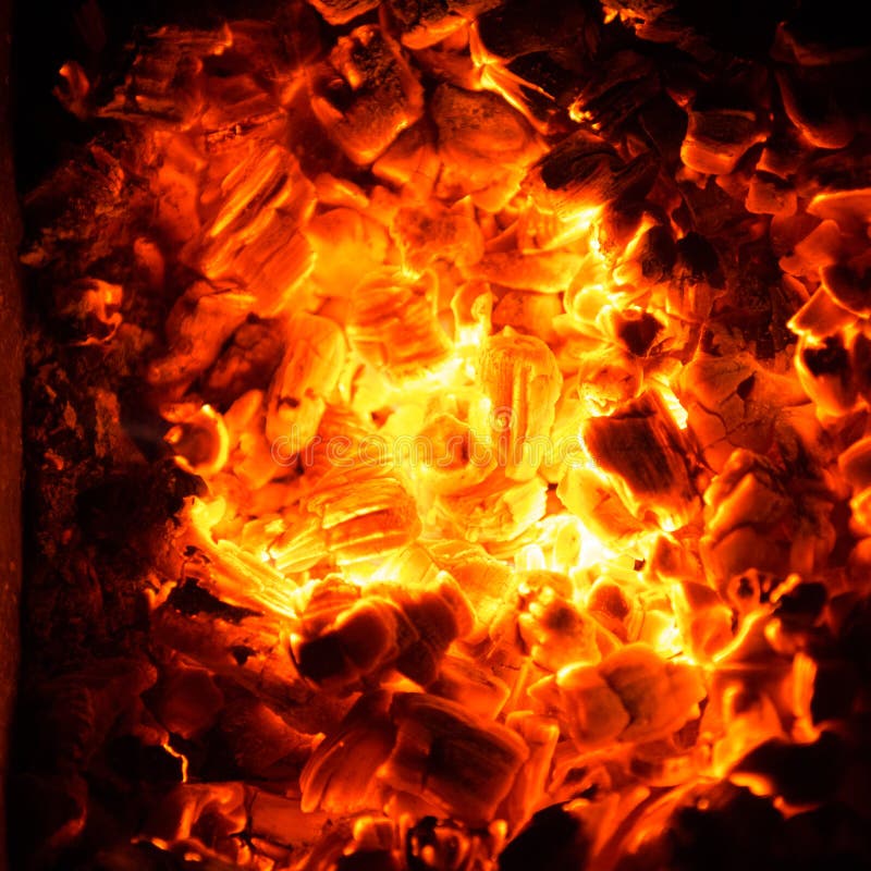 Hot coals in the fire. stock photo. Image of bright, closeup - 91837134