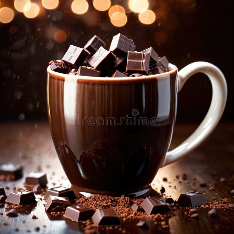 Hot Cocoa Mug with Chunks of Chocolate Stock Illustration - Illustration of pieces, liquid ...