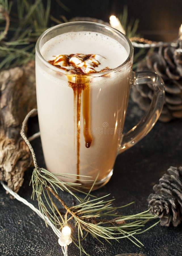 Hot Cocoa with Marshmallows and Syrup Stock Photo - Image of prepare ...