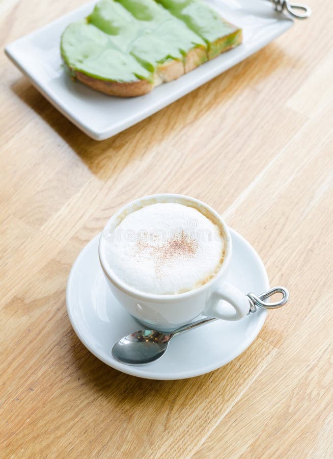 Hot coffee and bread stock image. Image of closeup, cappuccino - 56362957