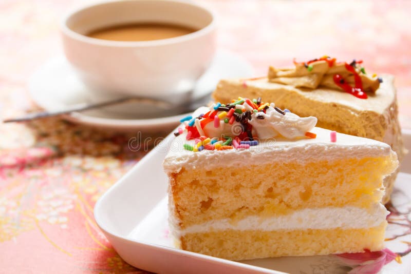 Hot Coffee and Cake for Break. Stock Photo - Image of snack, piece ...