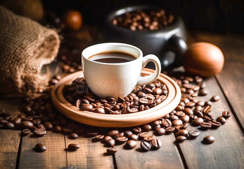 Hot Coffee Cup with Coffee Beans, Wallpaper Coffee Shop Stock ...