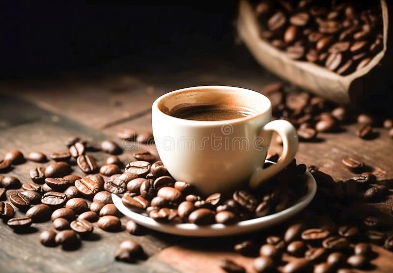 Hot Coffee Cup with Coffee Beans, Wallpaper Coffee Shop Stock ...