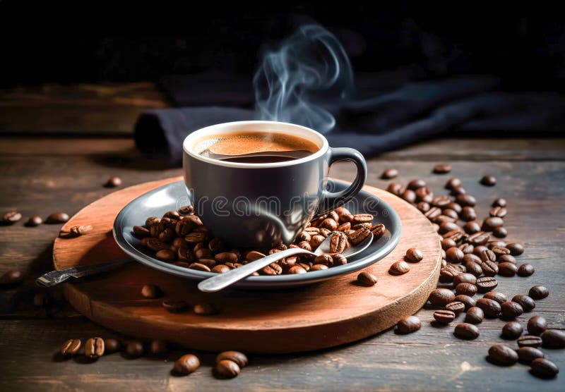 Hot Coffee Cup with Coffee Beans, Wallpaper Coffee Shop Stock ...