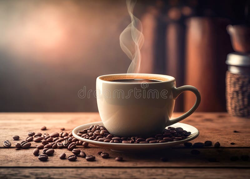 Hot Coffee Cup with Coffee Beans, Wallpaper Coffee Stock Illustration ...
