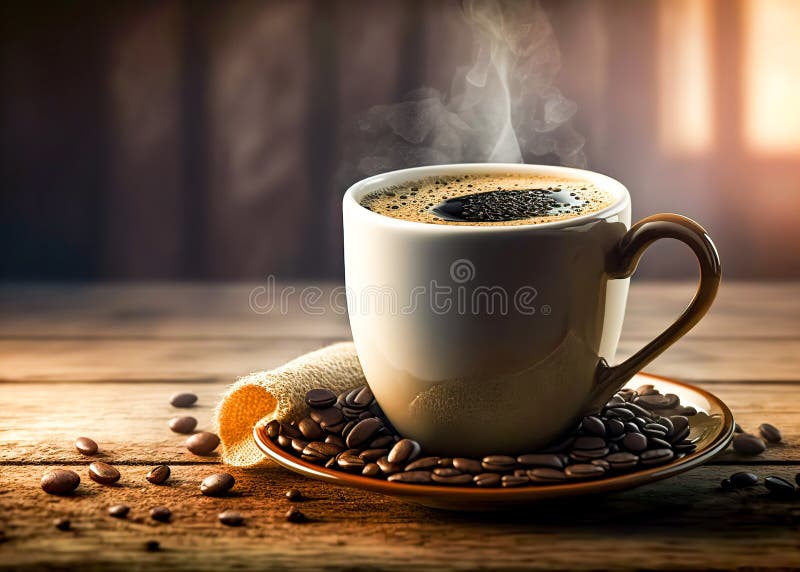 Hot Coffee Cup with Coffee Beans, Wallpaper Coffee Stock Illustration ...