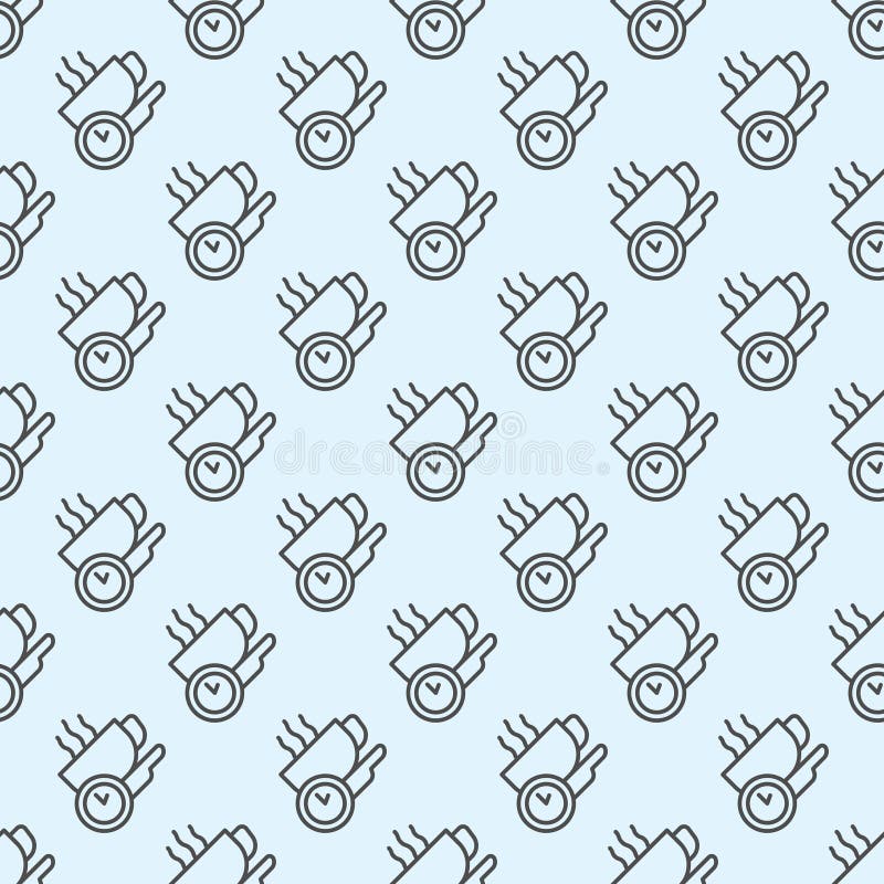 Hot Coffee Cup and Clock Line Seamless Pattern, Remote Work Theme ...