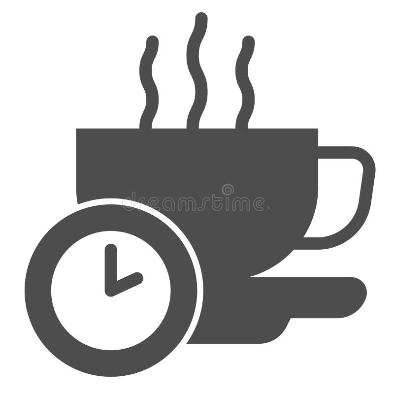 Hot Coffee Cup and Clock Solid Icon, Remote Work Concept. Vector ...