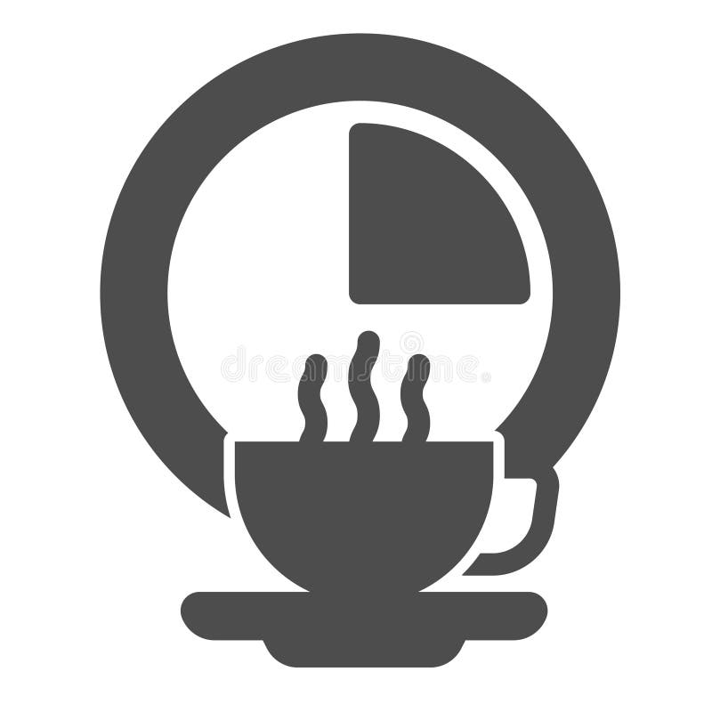 Hot Coffee Cup and Clock Solid Icon, Remote Work Concept. Vector ...