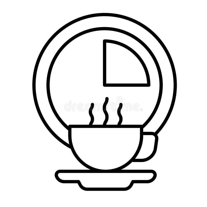 Hot Coffee Cup and Clock Thin Line Icon, Remote Work Concept. Vector ...