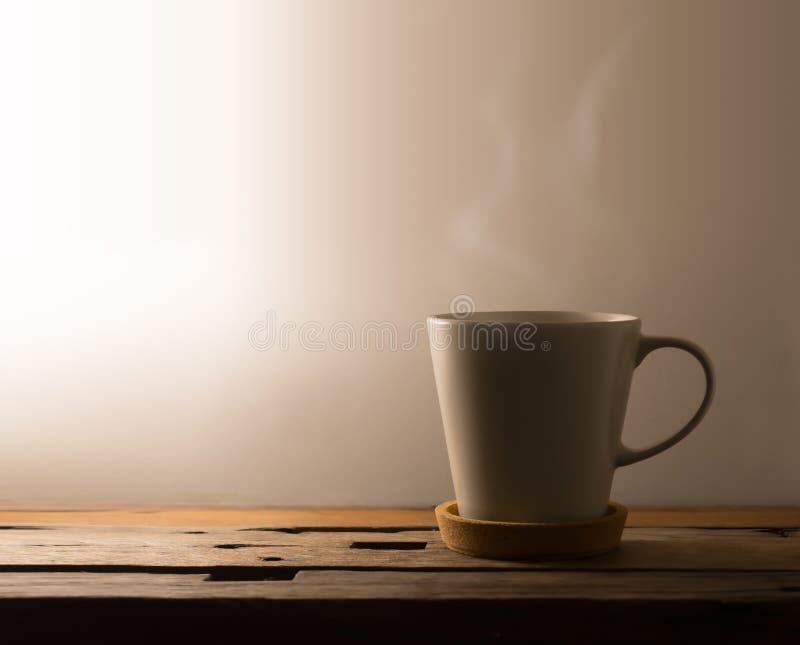 Hot Coffee for Early Morning with Warm Light on Table Stock Image ...