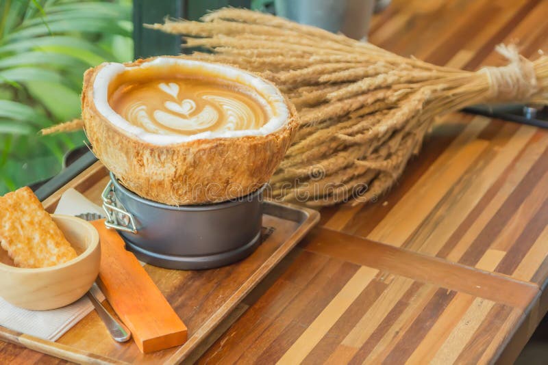 Hot Coffee Filled with Milk is a Art Pattern in the Coffee Shop Stock ...