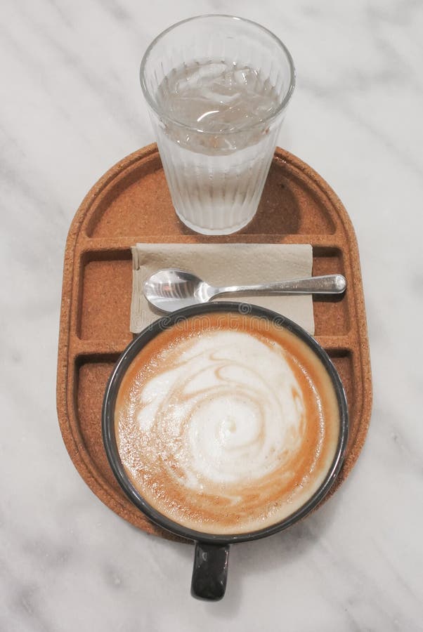 Hot Coffee, Latte Cup with Drinking Water Stock Image - Image of cold ...