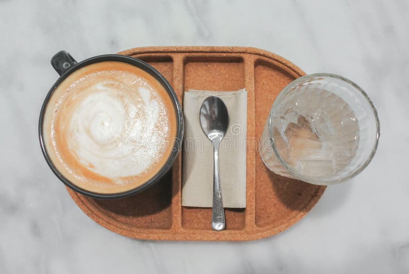 Hot Coffee, Latte Cup with Drinking Water Stock Image - Image of drink ...