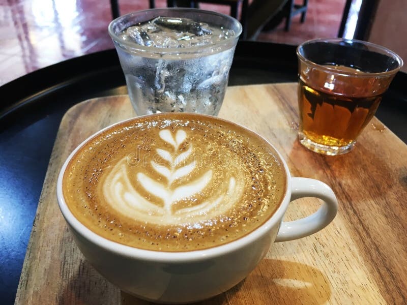 Hot Coffee Latte with Hot Tea Stock Photo - Image of refreshment, black ...