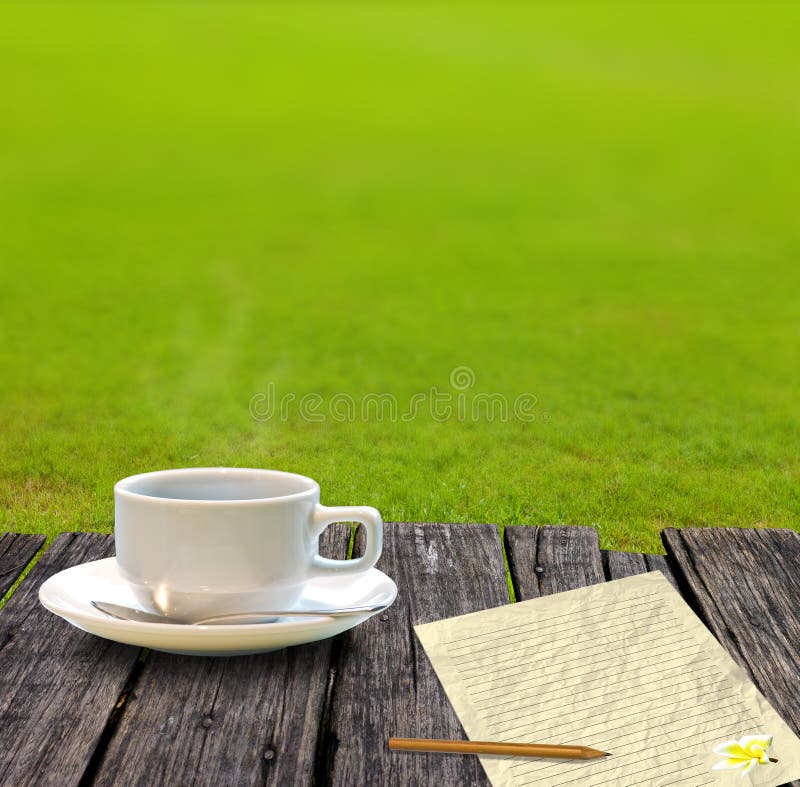 Hot Coffee and Letter Paper on the Wooden Table Stock Photo - Image of ...