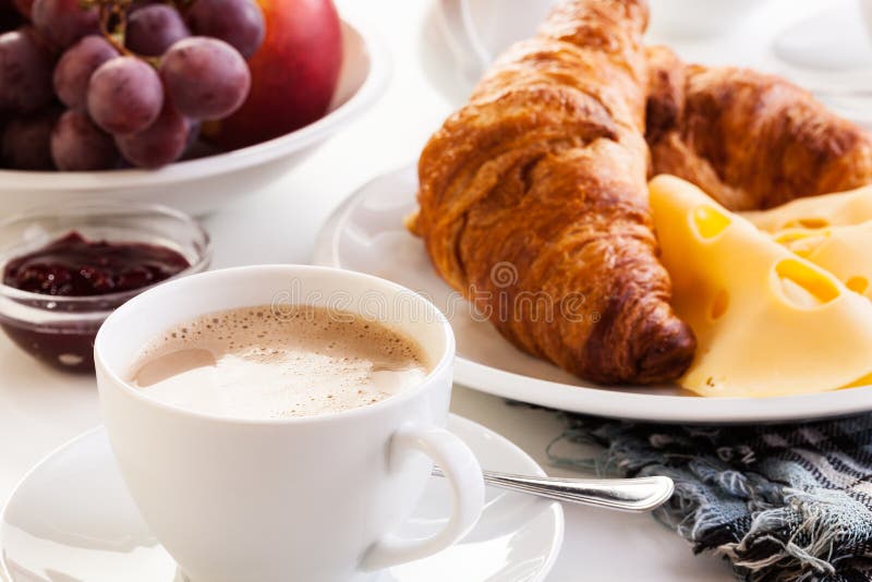 Hot Coffee in the Morning Breakfast Stock Photo - Image of bread, plate ...