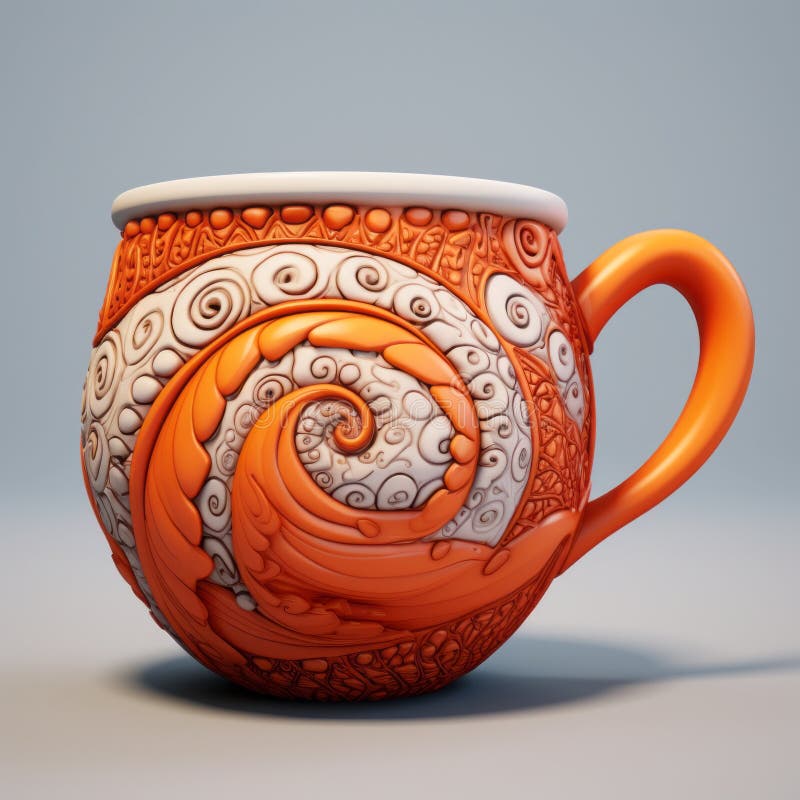 Realistic Orange and Gray Swirl Mug with Hyper-detailed Rendering Stock ...