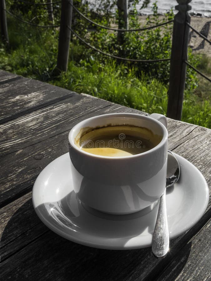 Hot Coffee with Nice View Sea, Landscape in Sunny Day Stock Photo ...