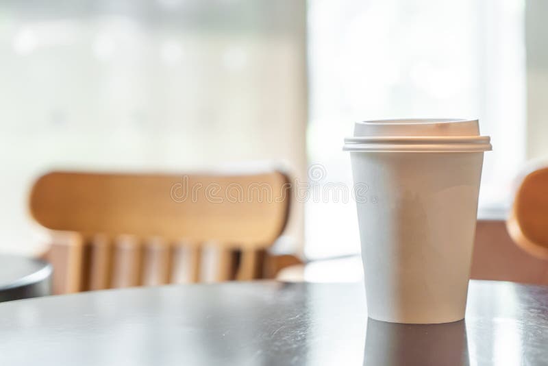 Hot Coffee Paper Cup in Coffee Shop Stock Photo - Image of shop ...