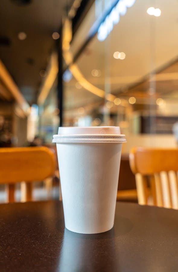 Hot Coffee Paper Cup in Coffee Shop Stock Image - Image of white ...