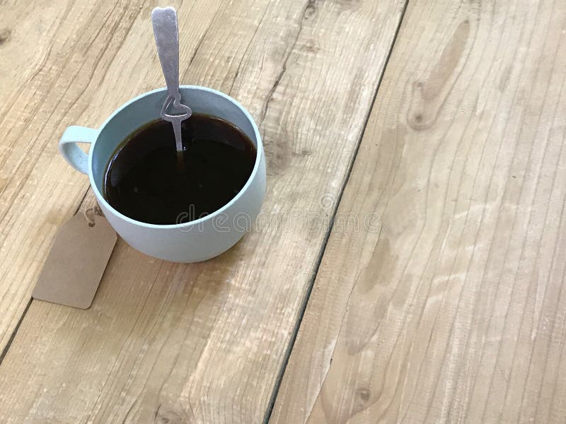 Hot Coffee and Price Tag on Wooden Table with Copy Space Stock Image ...