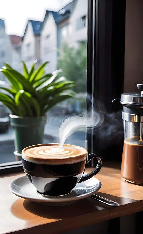 Hot Coffee on a Table Near by Window Ai Generated Stock Illustration ...