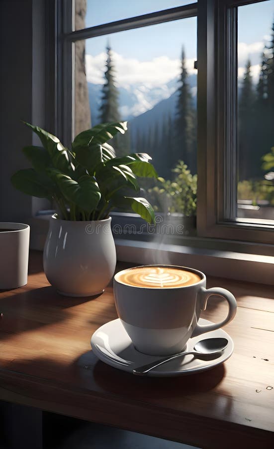 Hot Coffee on a Table Near by Window Ai Generated Stock Illustration ...