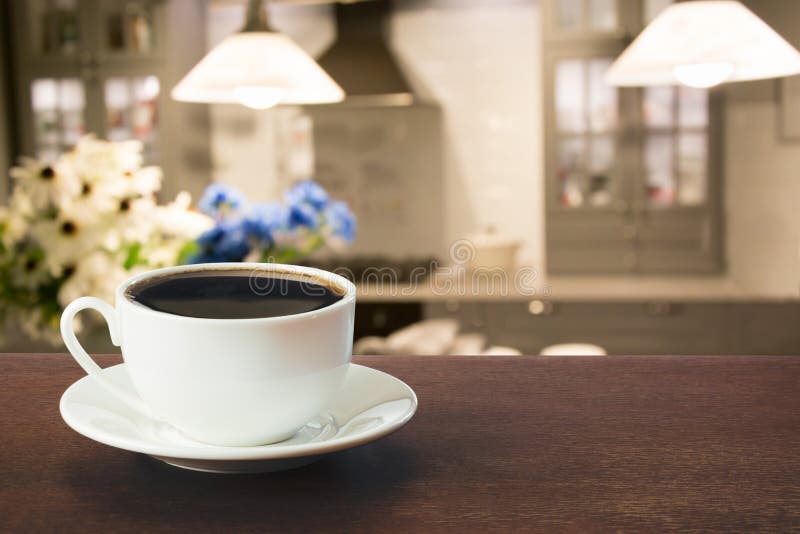 Hot Coffee on Tabletop in Modern Kitchen. Stock Photo - Image of ...