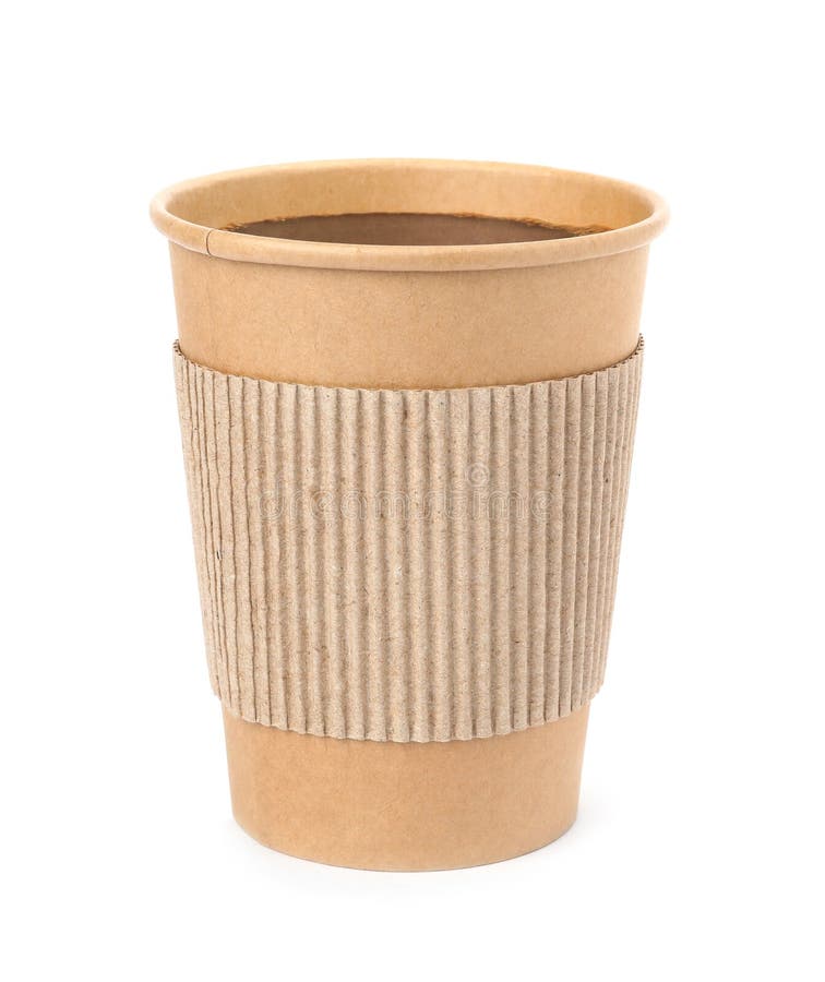 Hot Coffee in Takeaway Paper Cup with Cardboard Sleeve Isolated Stock ...