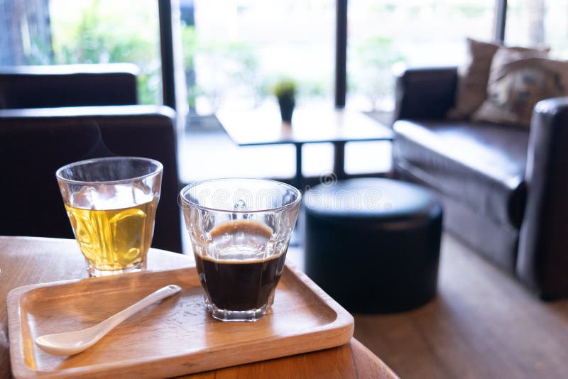 Hot Coffee and Hot Tea on Table Wood Stock Photo - Image of cappuccino ...
