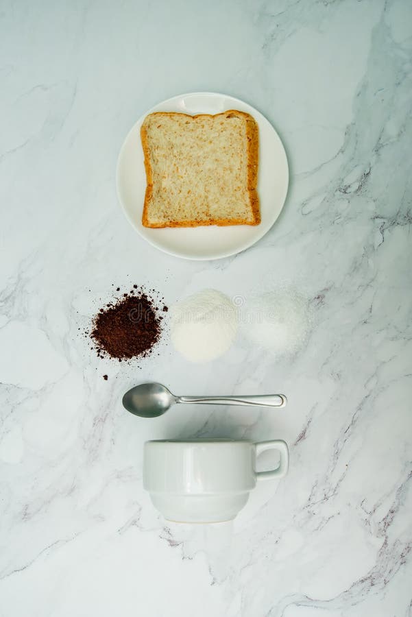 Hot Coffee and Whole Wheat Bread on Marble Background Stock Image ...