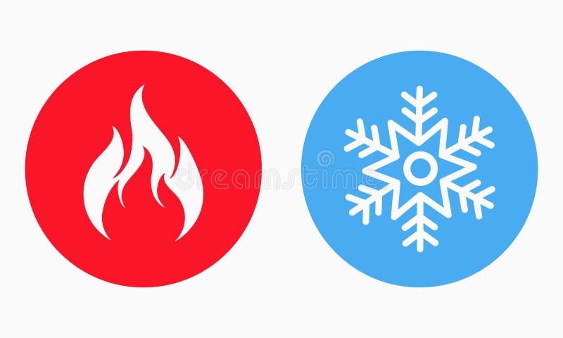 Hot and Cold Icon. Fire and Snowflake Sign. Heating and Cooling Button ...