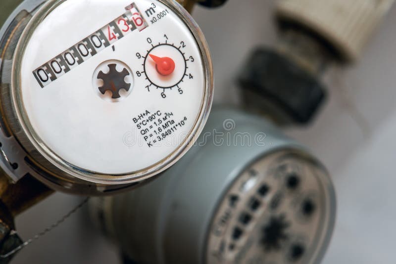 Hot and cold water meter stock image. Image of counter - 181188183