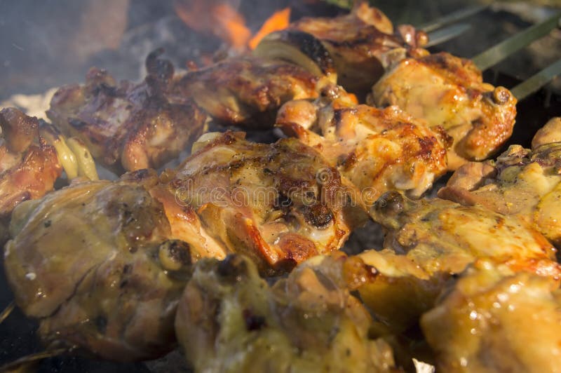 Hot, Cooked Large Chicken Pieces on the Grill Stock Image - Image of ...