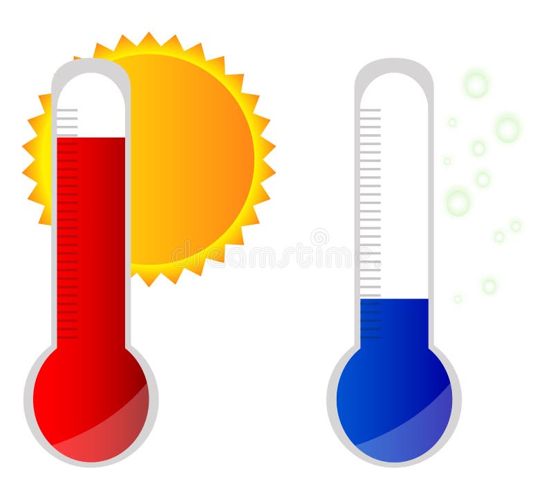 Hot and Cool Temperature Thermometer Stock Illustration - Illustration ...