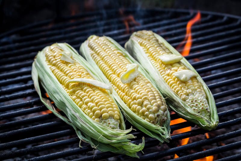 Hot Corn on Grill with Butter and Salt Stock Photo - Image of butter ...