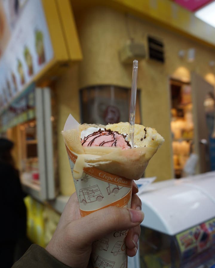 Hot crepe with ice-cream editorial stock image. Image of strawberry ...