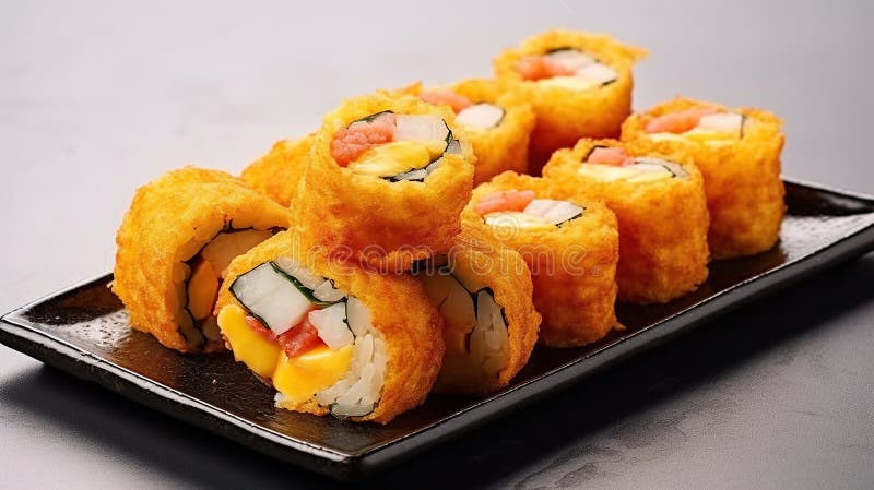 Hot Crispy Deep Fried Sushi Rolls with Shrimp, Generative AI Stock ...