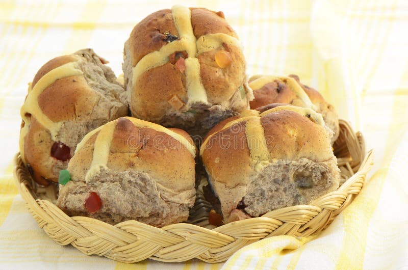 Six hot cross buns stock photo. Image of baking, photographic - 40214082