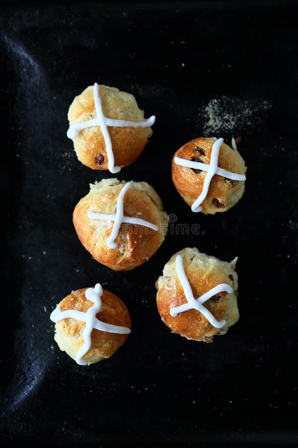 Hot Cross Buns on a Baking Sheet Stock Image - Image of delicious ...