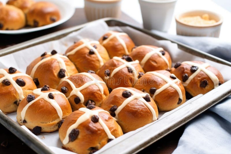 Hot Cross Buns on a Baking Tray Stock Illustration - Illustration of ...