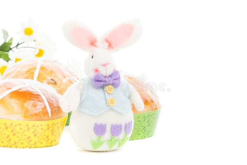 Hot Cross Buns with Easter Bunny Stock Image - Image of season, holy ...